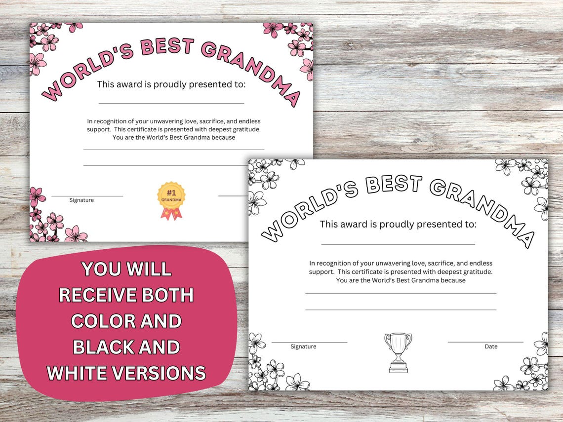 World's Best Grandma Certificate, Grandparent's Day Gift, Mother's Day ...