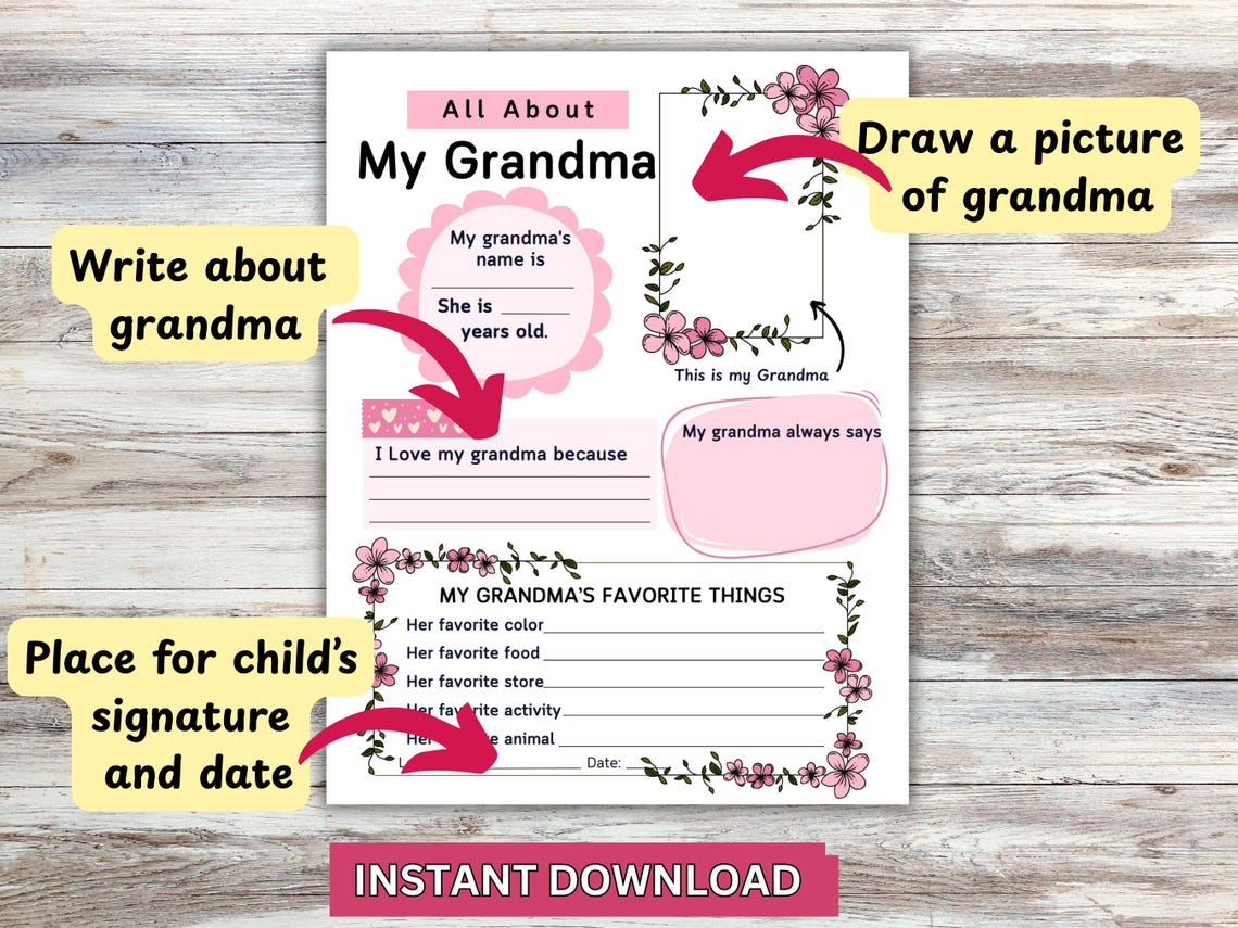 All About My Grandma, All About Grandma Questionnaire, Grandparent's ...