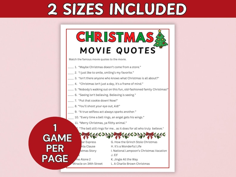 Christmas Movie Quotes Trivia Game, Holiday Party Game - Etsy