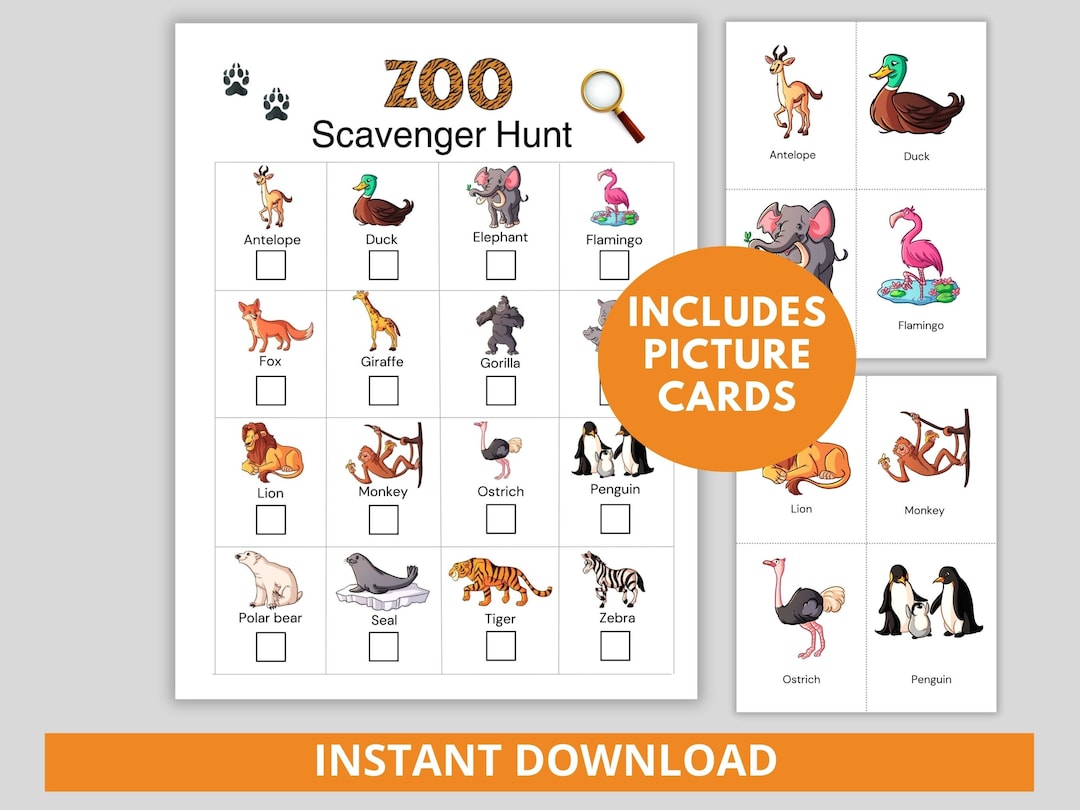 Zoo Scavenger Hunt Printable Zoo Treasure Hunt, Animal Scavenger Hunt ...