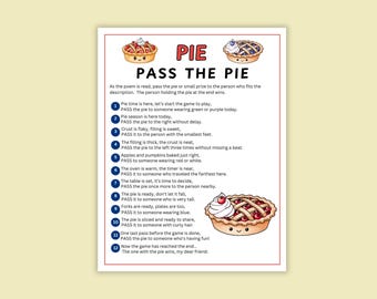 Pass the Pie Game, Fun Group Activity for Thanksgiving, Pi Day, Party ...