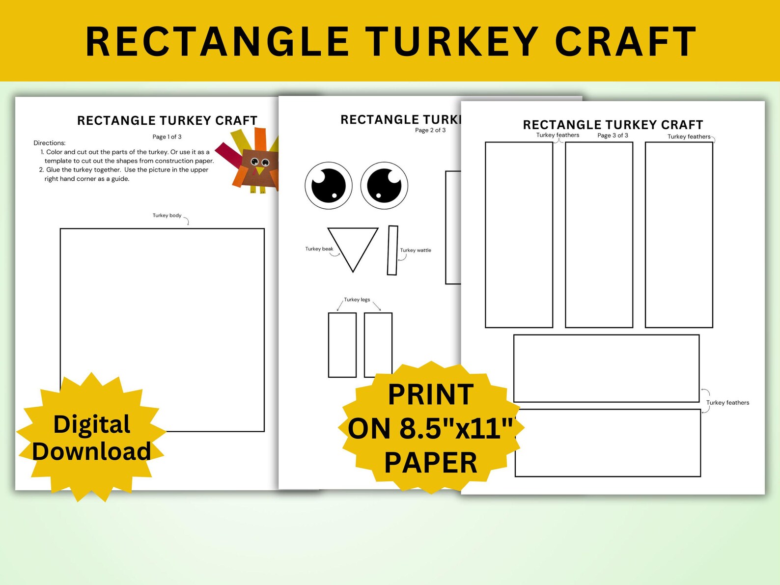 Shape Turkey Craft: Printable Thanksgiving Activity (PDF) - Etsy