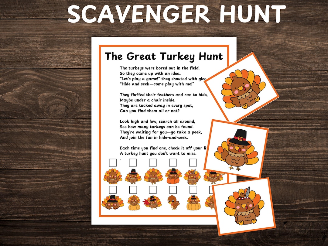 Thanksgiving Turkey Scavenger Hunt Game: Fall Activity (PDF Download ...