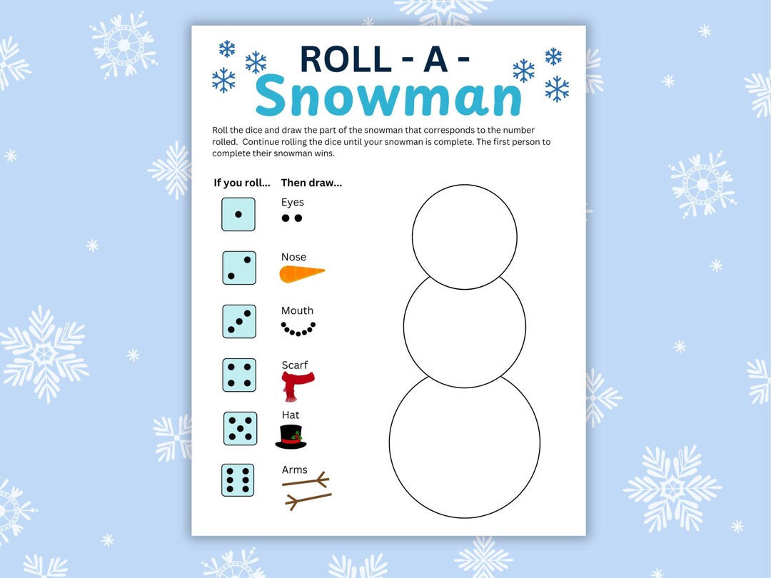 Roll A Snowman Game: Printable Winter Activity (PDF) - Etsy
