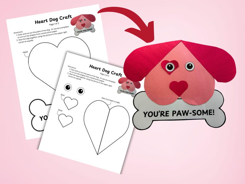 Heart Dog Craft Printable: Valentine's Day Kids Activity (PDF) - Etsy