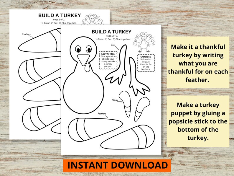 Build A Turkey Craft: Thanksgiving Kid's Activity (digital Download) - Etsy