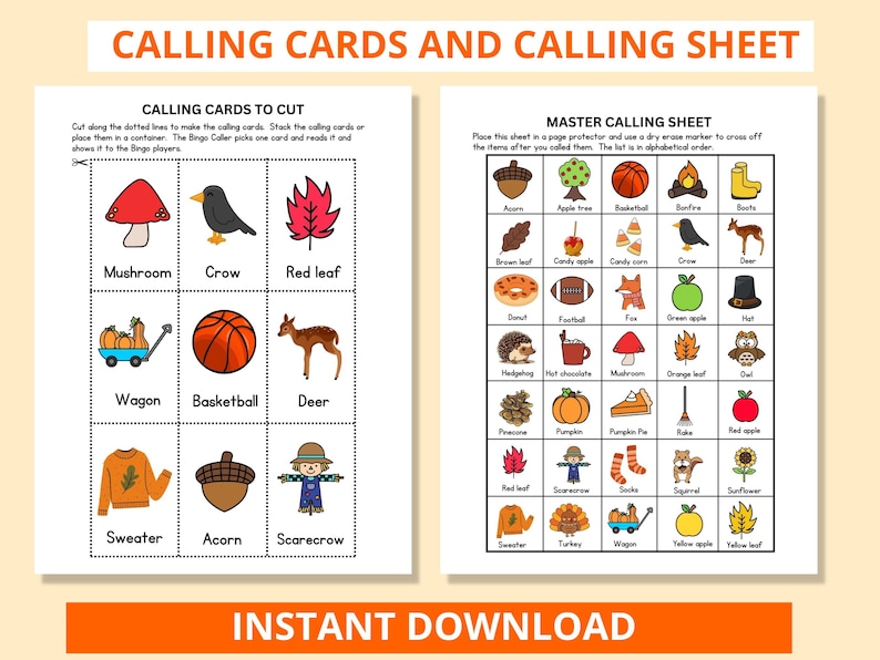 Fall Bingo Game 30 Fall Bingo Cards Fall Activity for Kids - Etsy