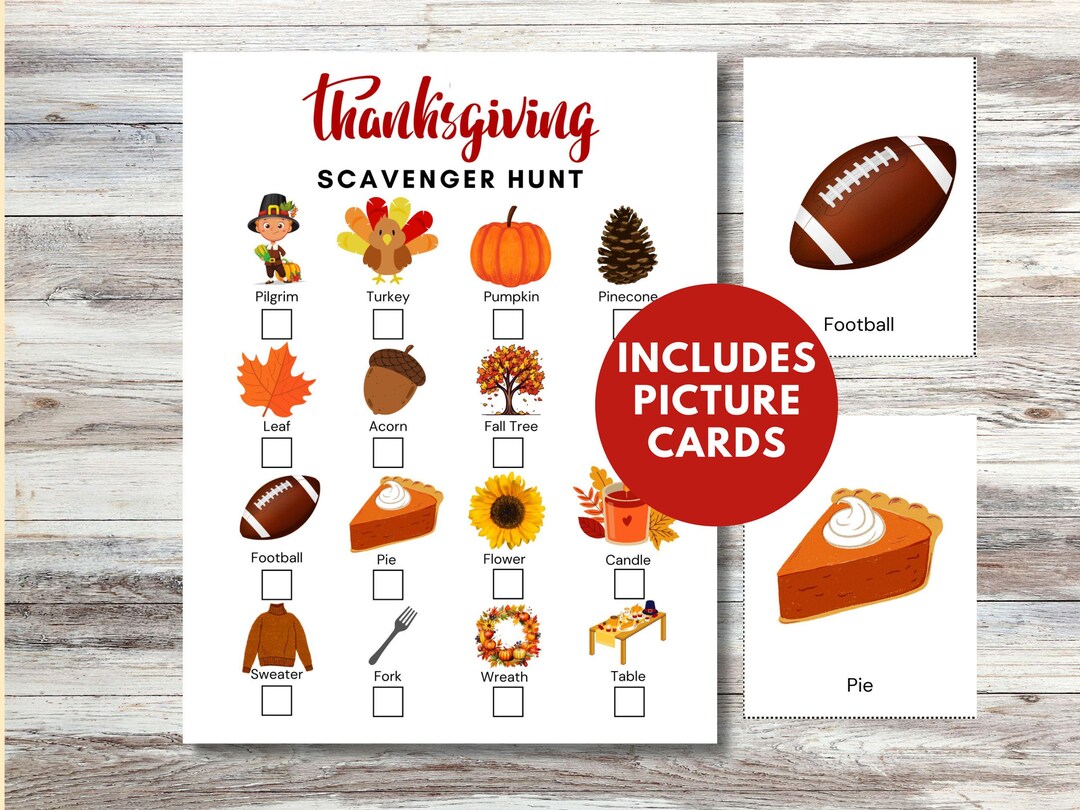 Thanksgiving Scavenger Hunt Printable, Thanksgiving Game, Picture Cards ...