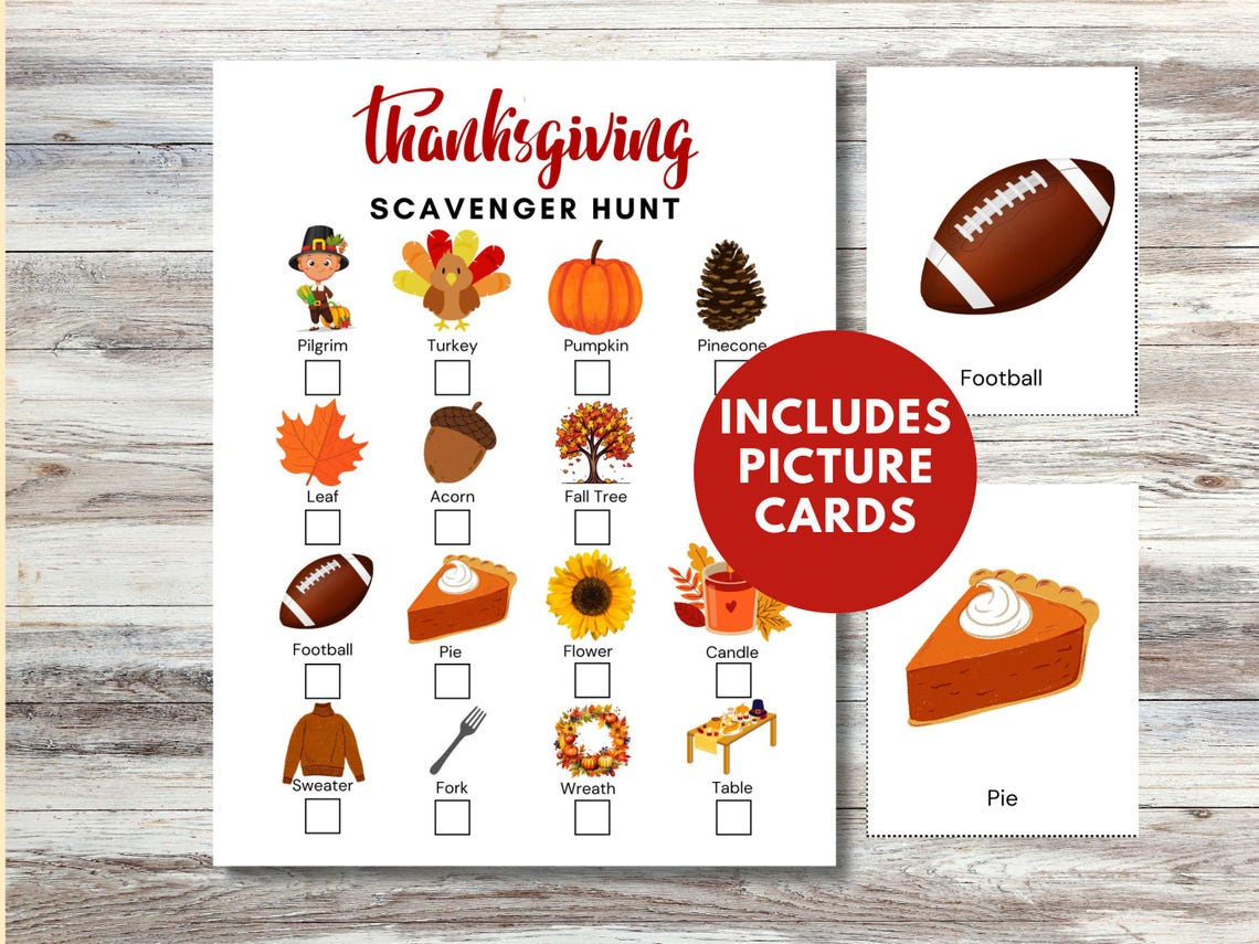 Thanksgiving Scavenger Hunt Printable, Thanksgiving Game, Picture Cards ...