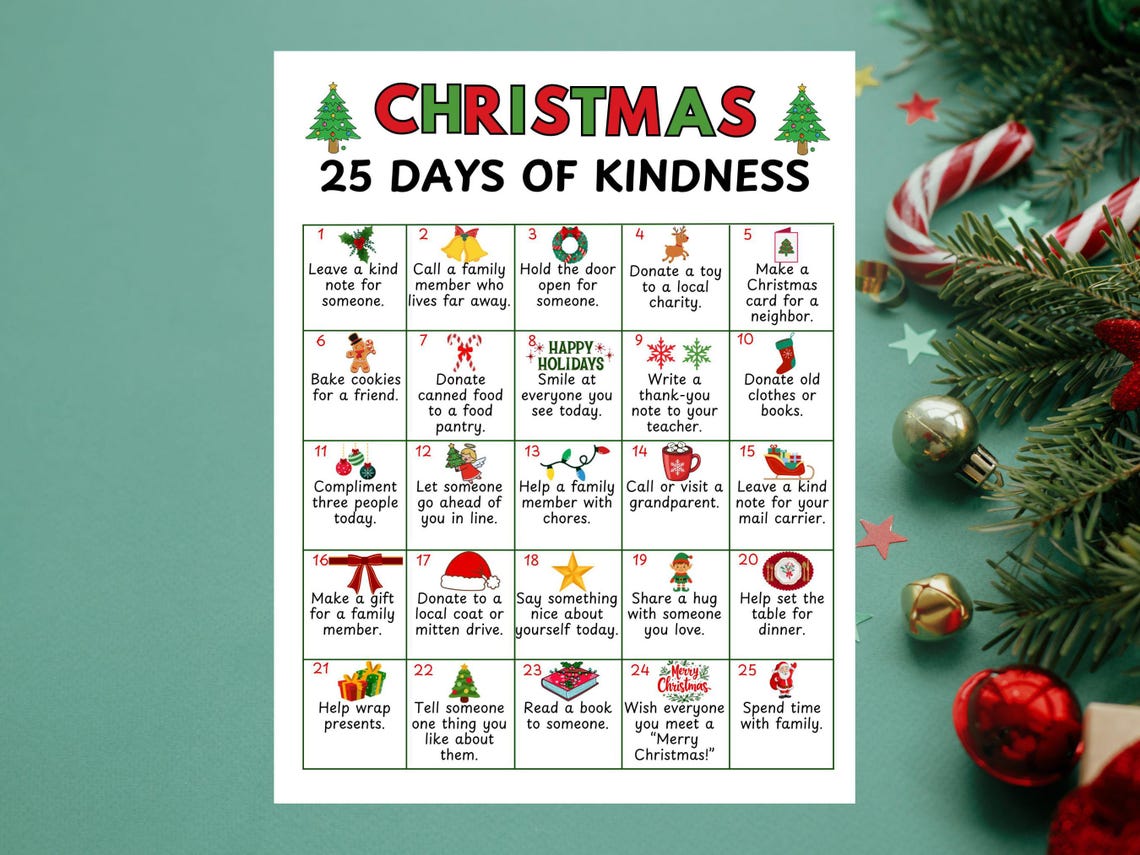 Christmas Kindness Advent Calendar, 25 Days of Acts of Kindness ...