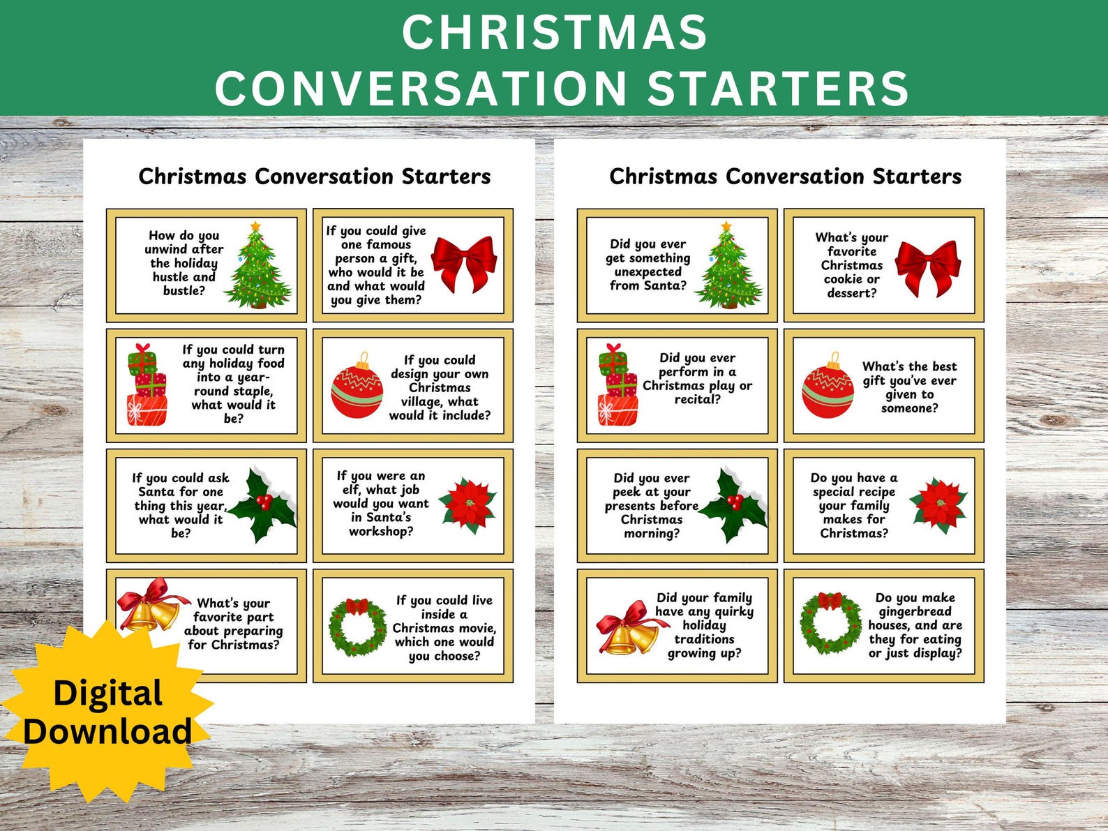 Christmas Conversation Starters, Printable Christmas Conversation ...