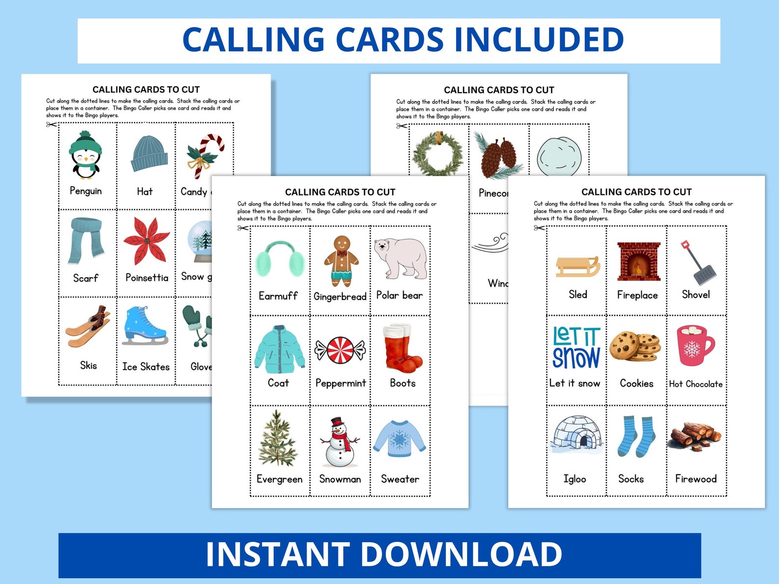 Winter Bingo Game, Printable 30 Unique Bingo Cards, Winter Party Game ...