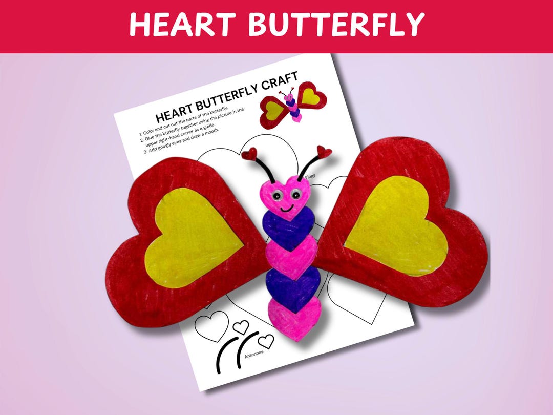 Heart Butterfly Craft: Valentine's Day Kids Activity (PDF Pattern) - Etsy