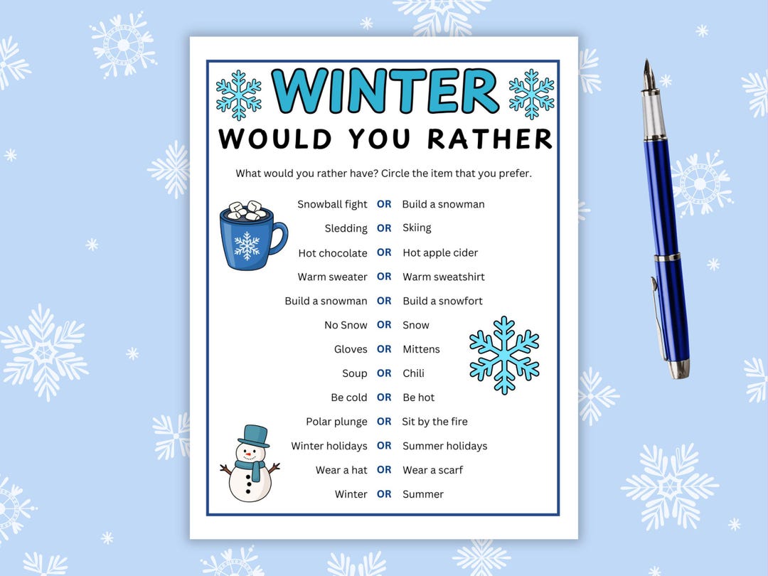 Winter Would You Rather Game, Printable Activity for Kids, Teens ...