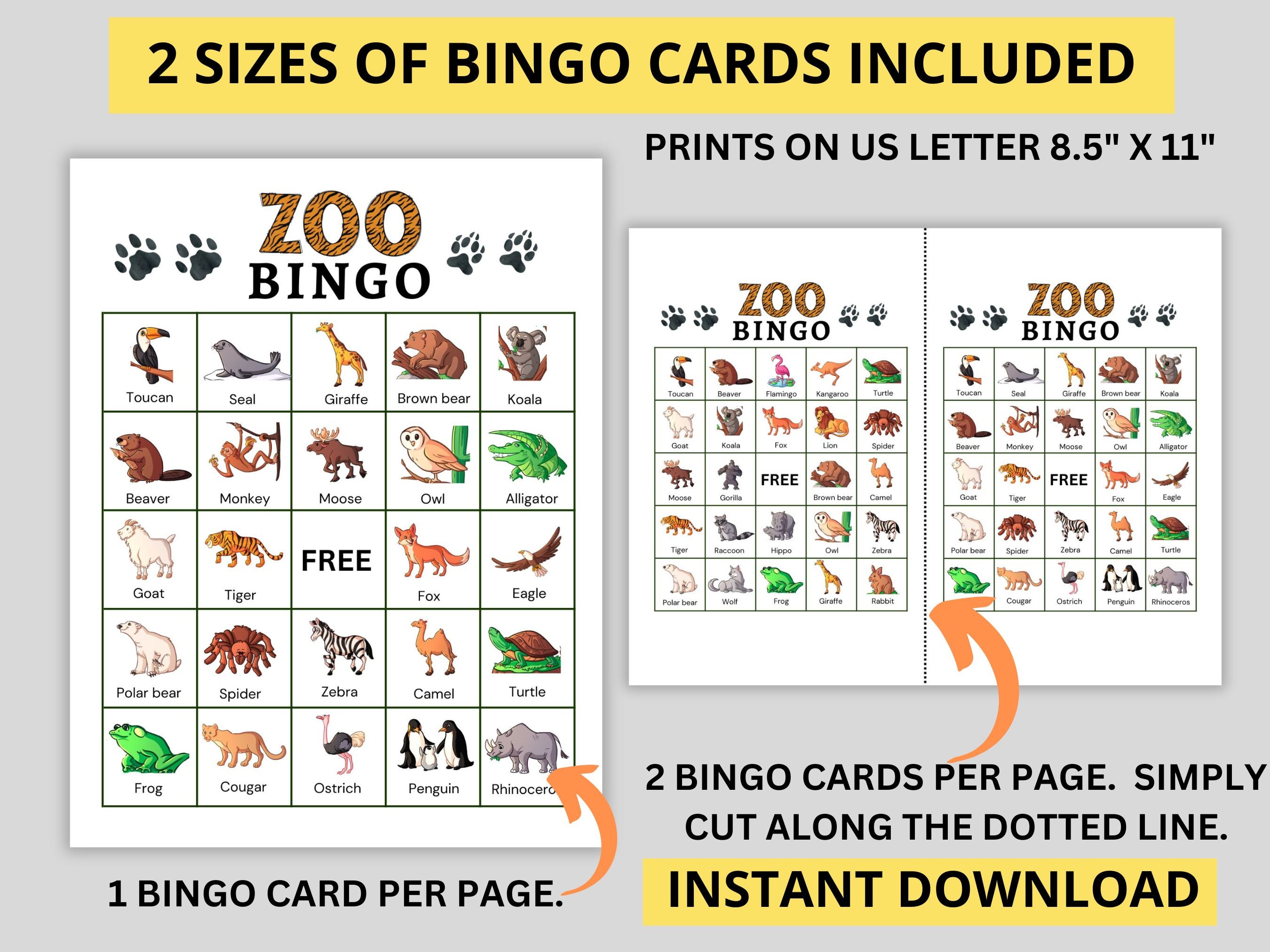 Zoo Bingo Game, 30 Printable Zoo Bingo Cards, Animal Bingo, Zoo Game ...