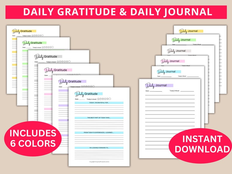 Printable Gratitude Journal Bundle: Daily Prompts, Reflection Pages ...