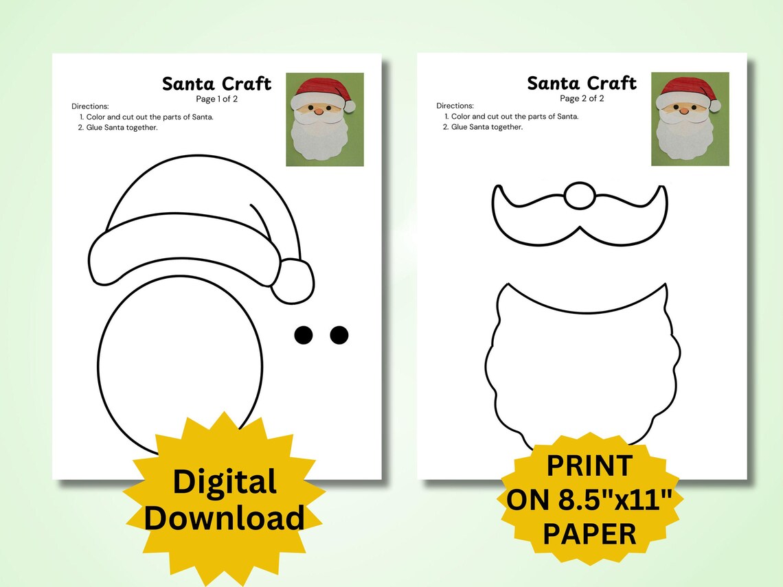 Printable Santa Craft for Kids: Christmas Coloring Activity (PDF) - Etsy