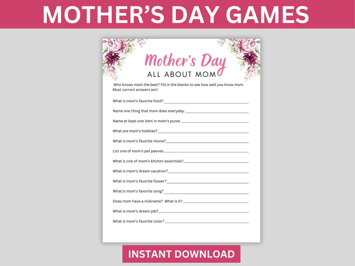 Mother's Day Game Bundle, Printable Mother's Day Games, Mother's Day ...