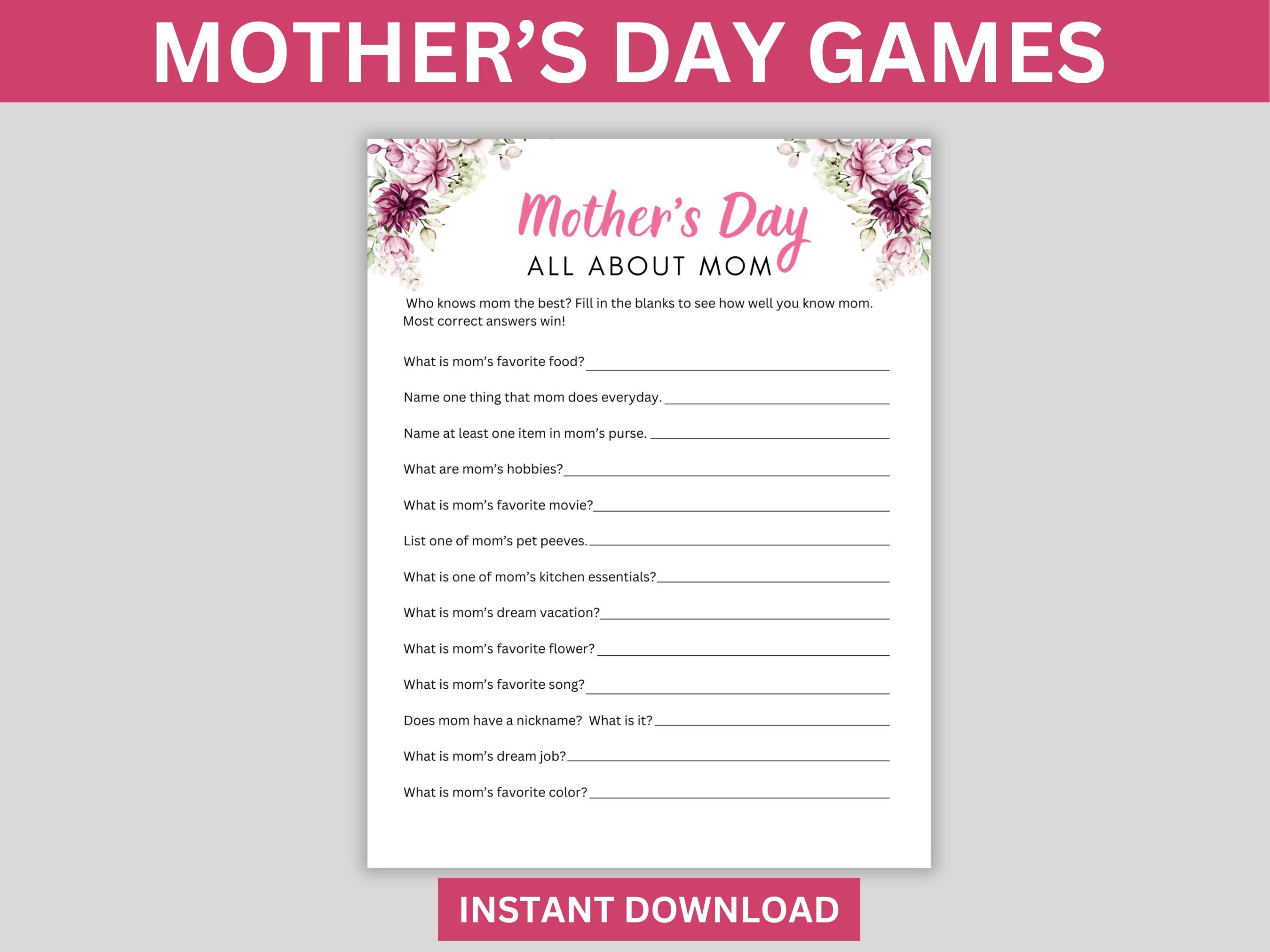 Mother's Day Game Bundle, Printable Mother's Day Games, Mother's Day ...
