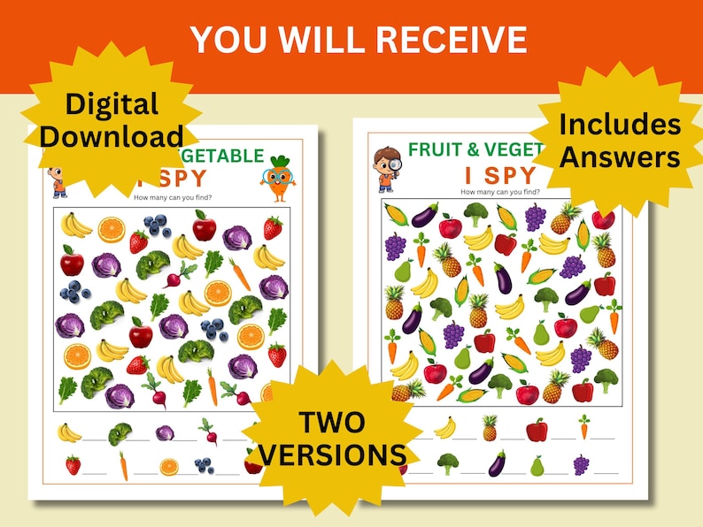 Fruit and Vegetable I Spy Worksheet, Fruit Activity, Vegetable Activity ...
