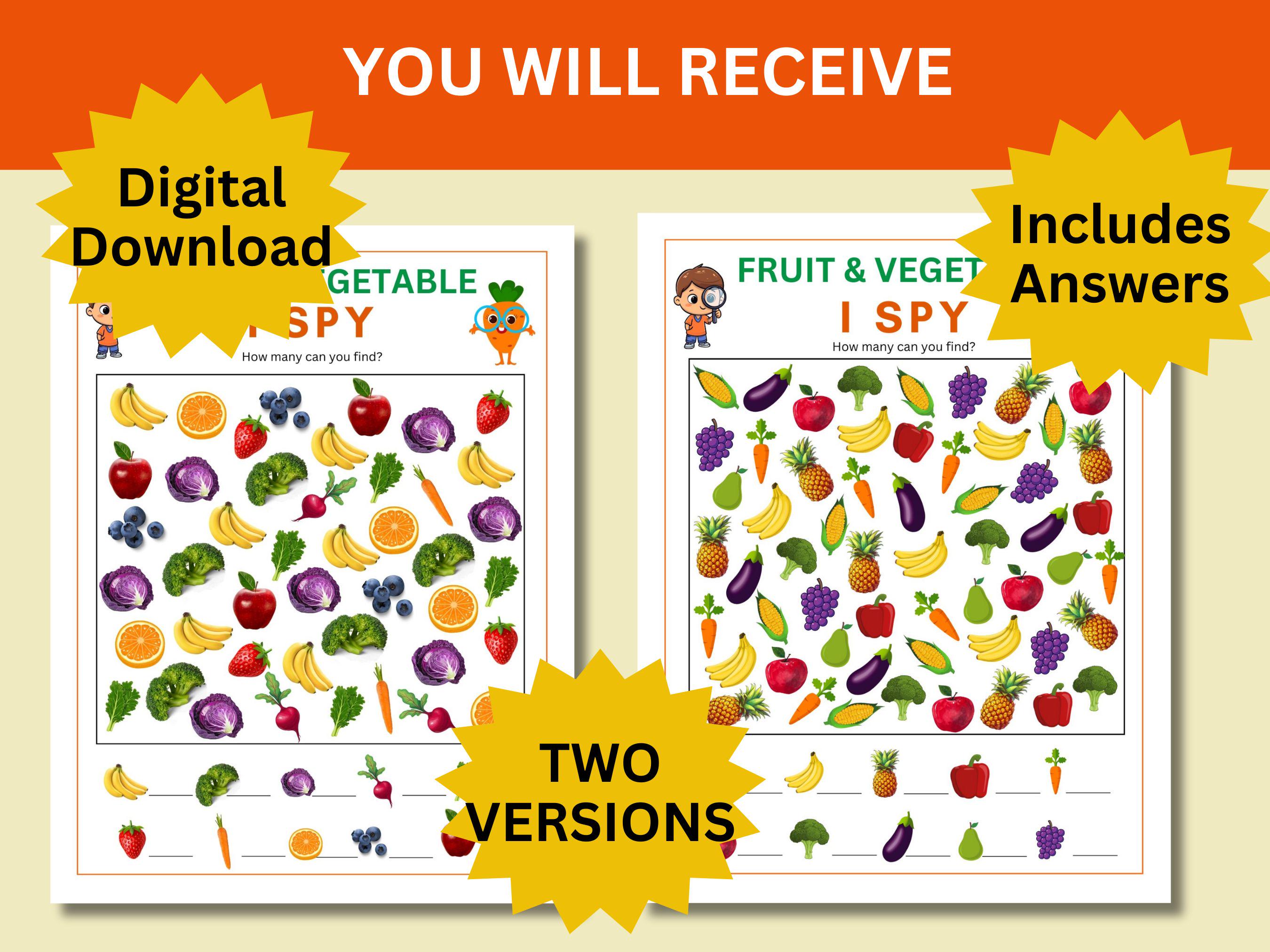 Fruit and Vegetable I Spy Worksheet, Fruit Activity, Vegetable Activity ...