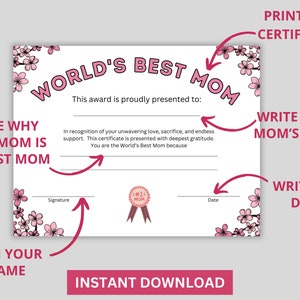 Mother's Day Certificate, Printable World's Best Mom Certificate ...