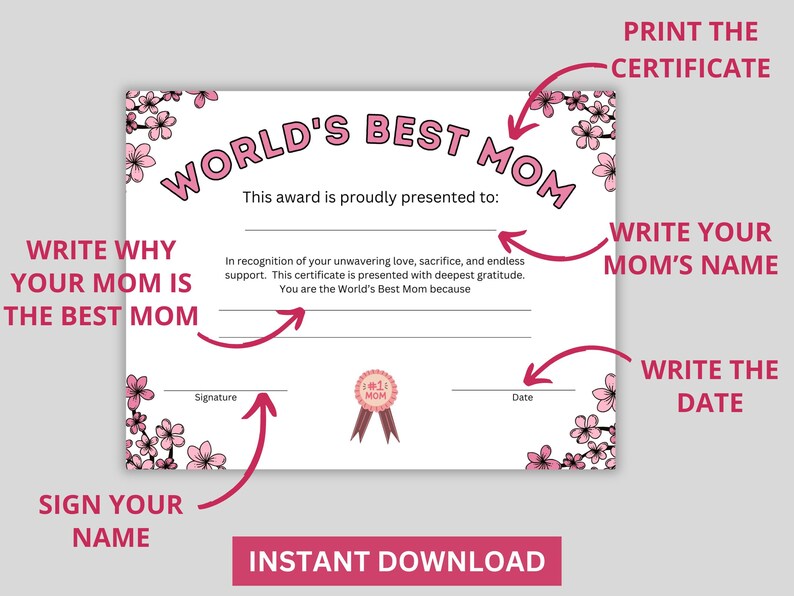Mother's Day Certificate, Printable World's Best Mom Certificate ...