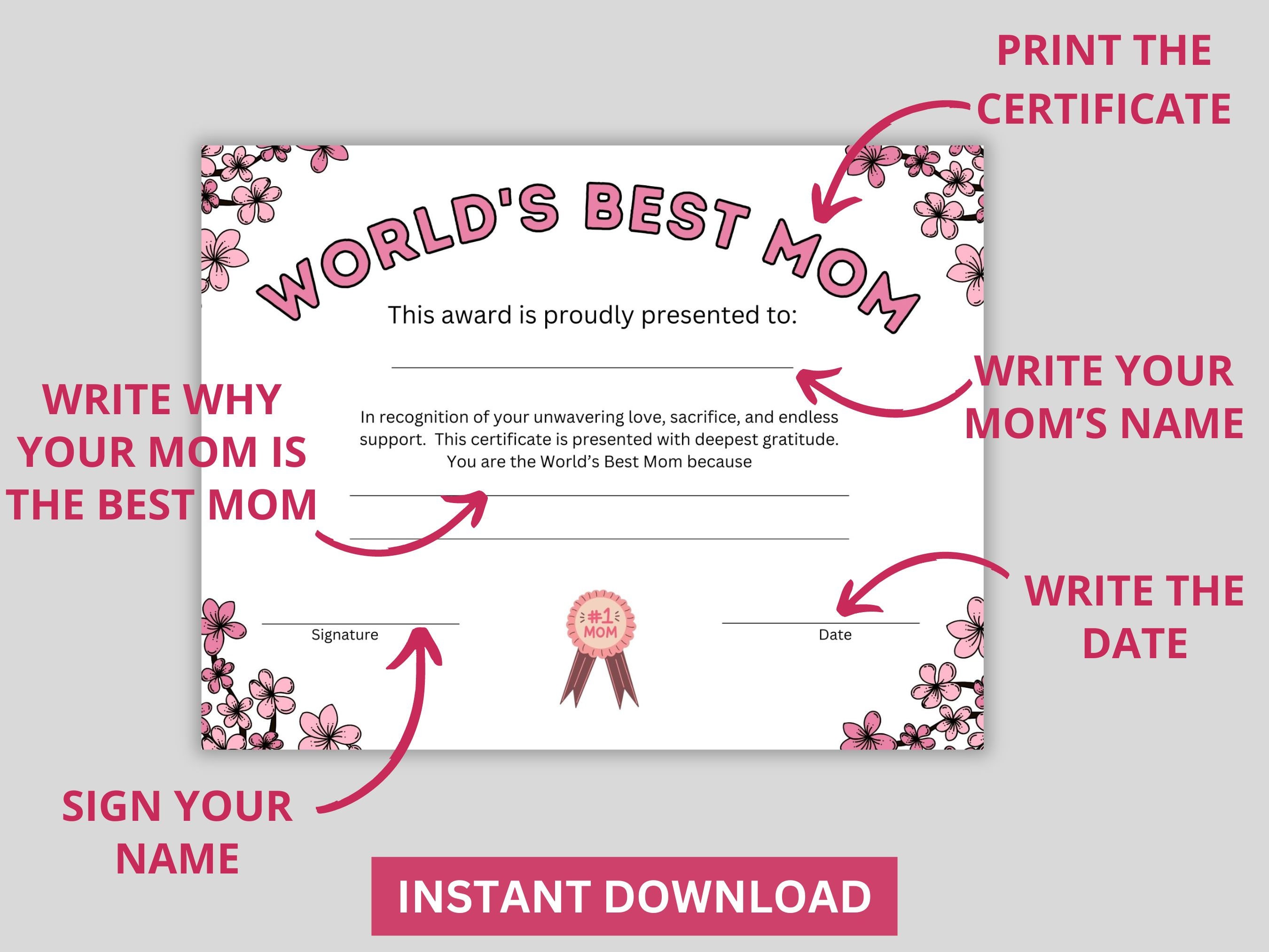 Mother's Day Certificate, Printable World's Best Mom Certificate ...
