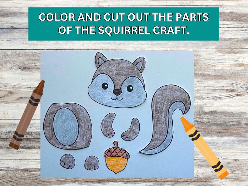 Squirrel Craft for Kids, Fall Activity, Autumn Coloring, - Etsy