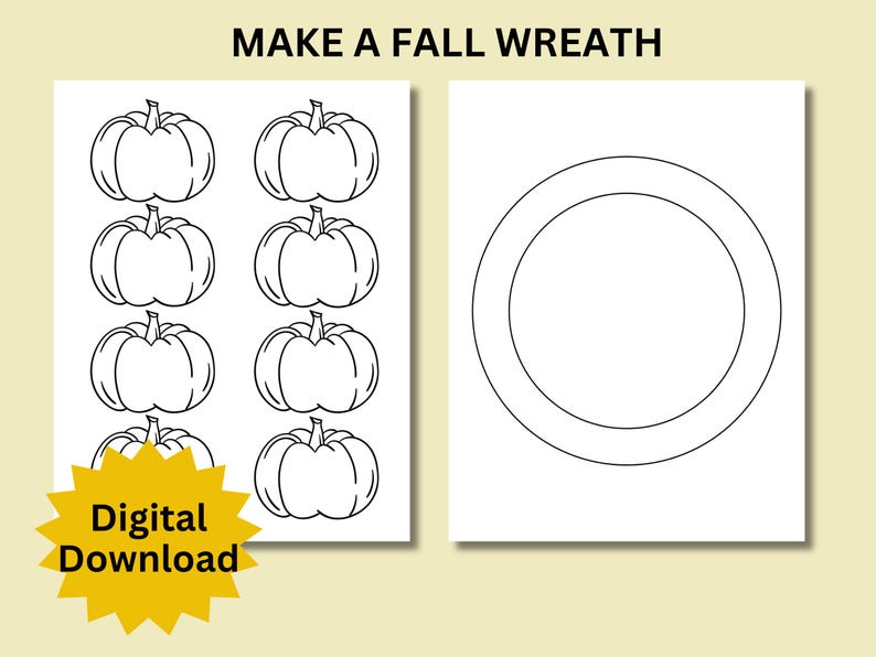 Pumpkin Wreath Craft, Printable Fall Craft for Kids, Halloween Craft ...