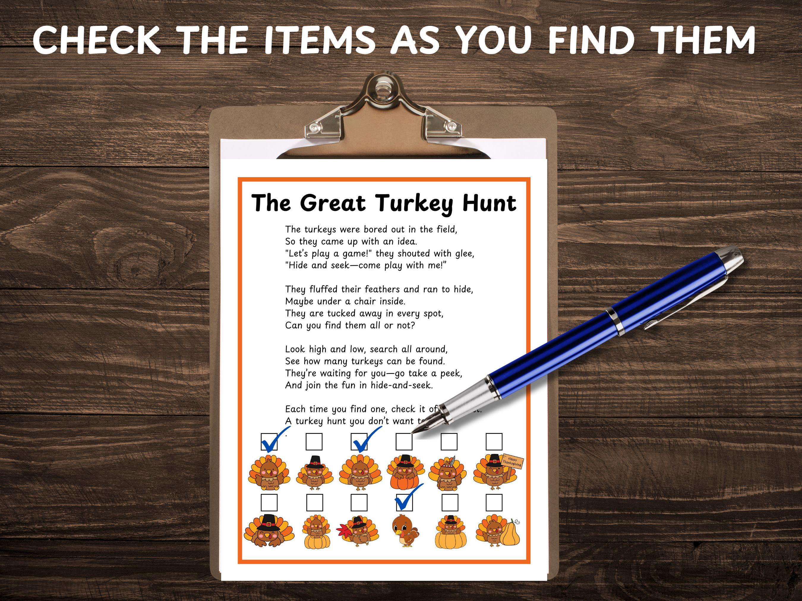 Thanksgiving Turkey Scavenger Hunt Game: Fall Activity (PDF Download ...