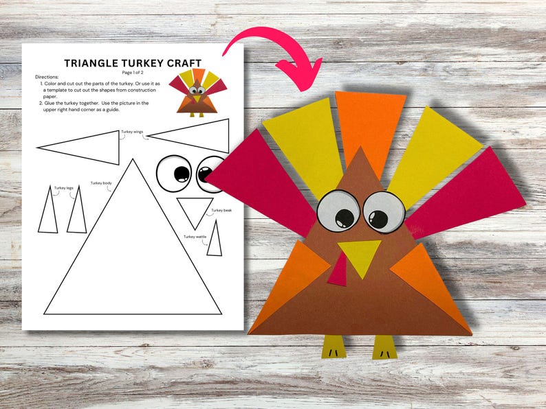 Triangle Shape Turkey Craft for Kids, Build a Turkey Craft, Printable ...