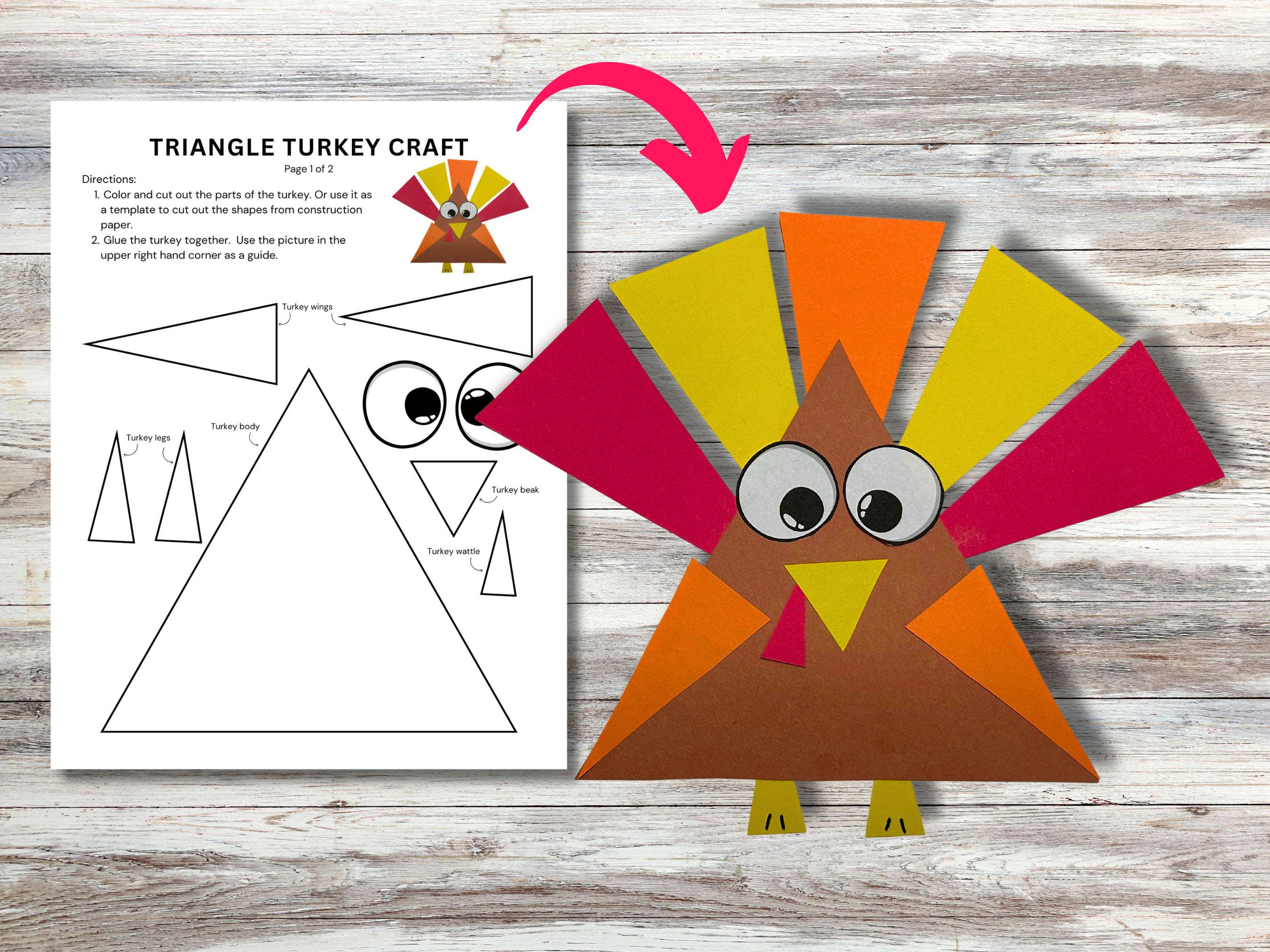 Triangle Shape Turkey Craft for Kids, Build a Turkey Craft, Printable ...