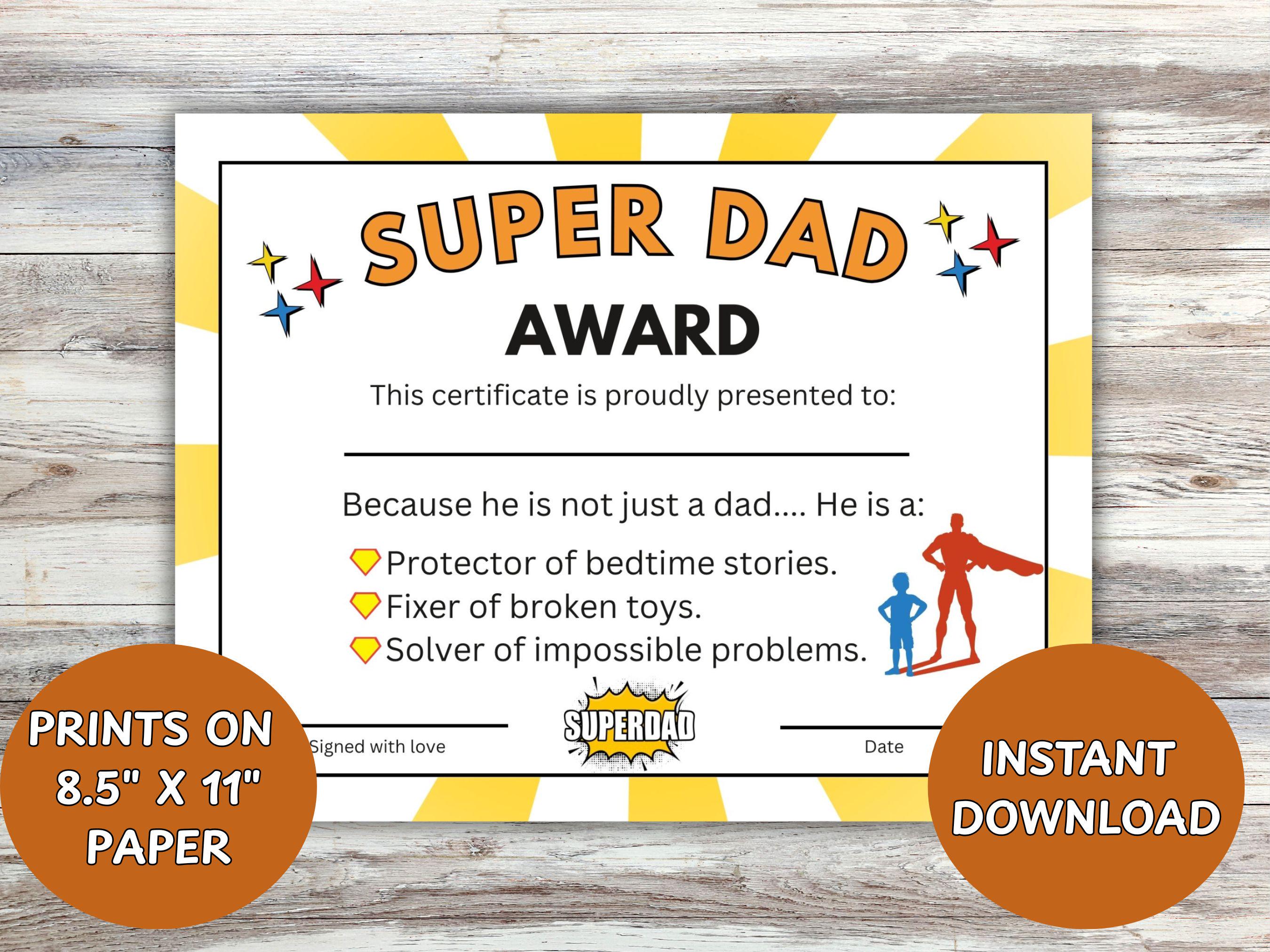 World's Best Dad Certificate, Super Dad Award, Father's Day Certificate ...