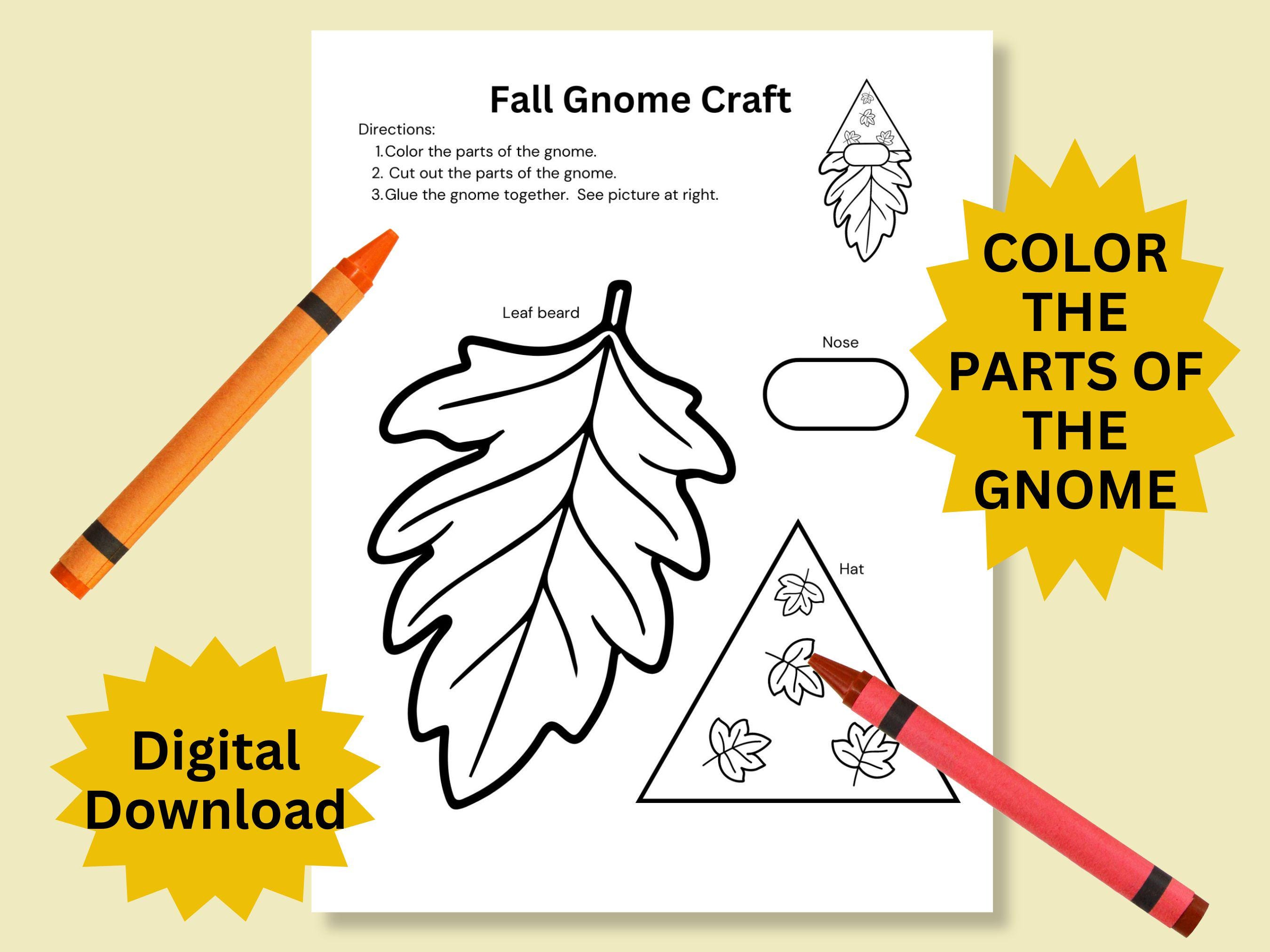 Fall Gnome Craft for Kids, Printable Fall Craft for Kids, Fall Coloring ...