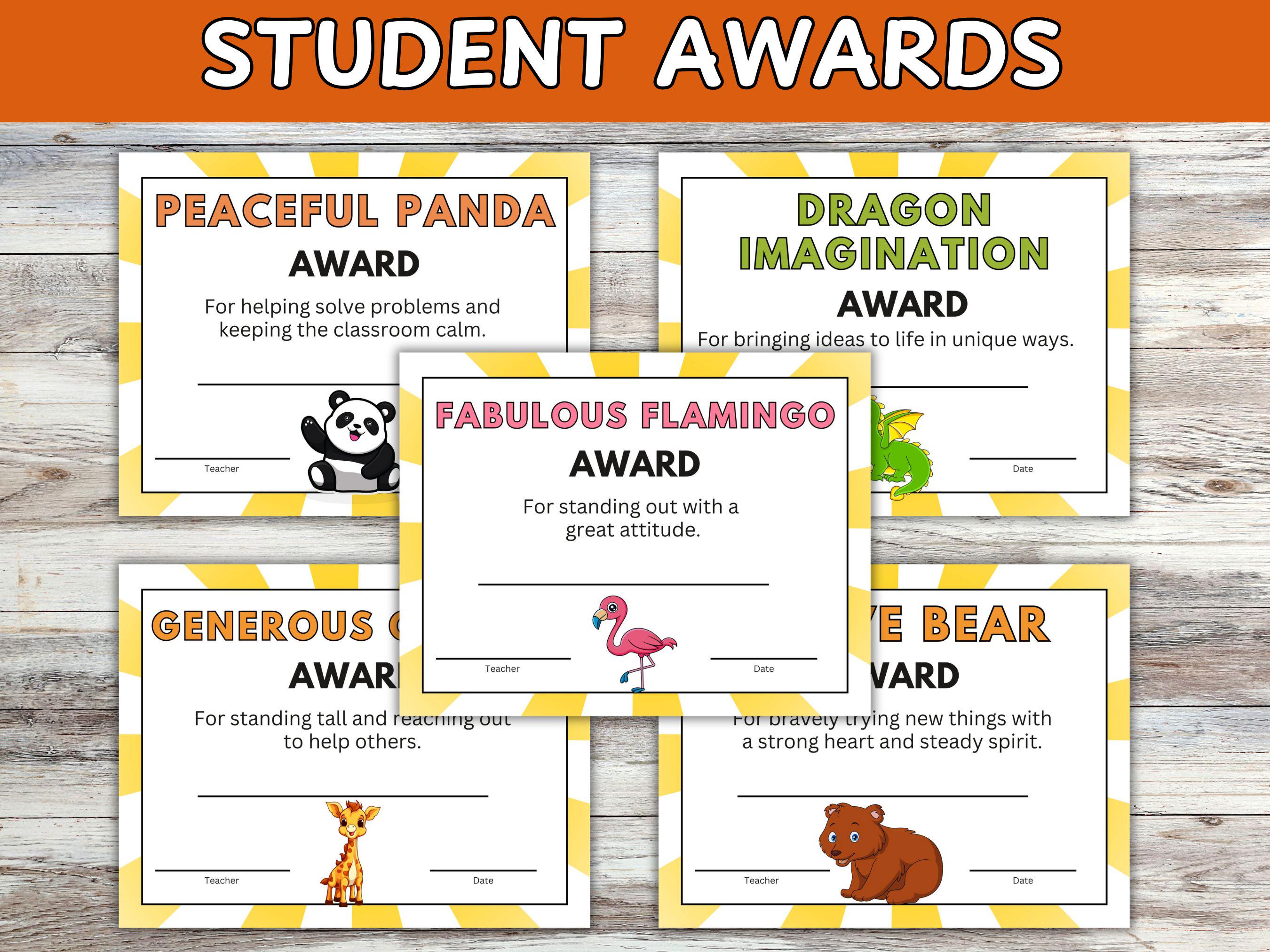 PRINTABLE Student Award Certificates, Animal Themed Student Awards, End ...