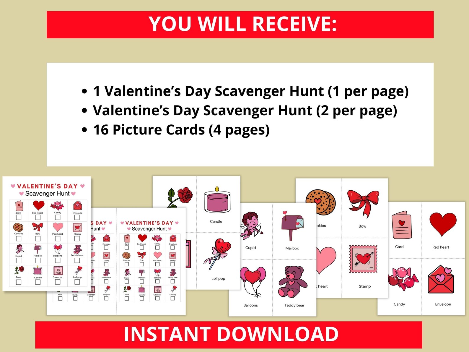 Valentine's Day Scavenger Hunt Printable Valentine's Day Game for Kids ...