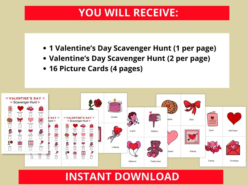 Valentine's Day Scavenger Hunt Printable Valentine's Day Game for Kids ...
