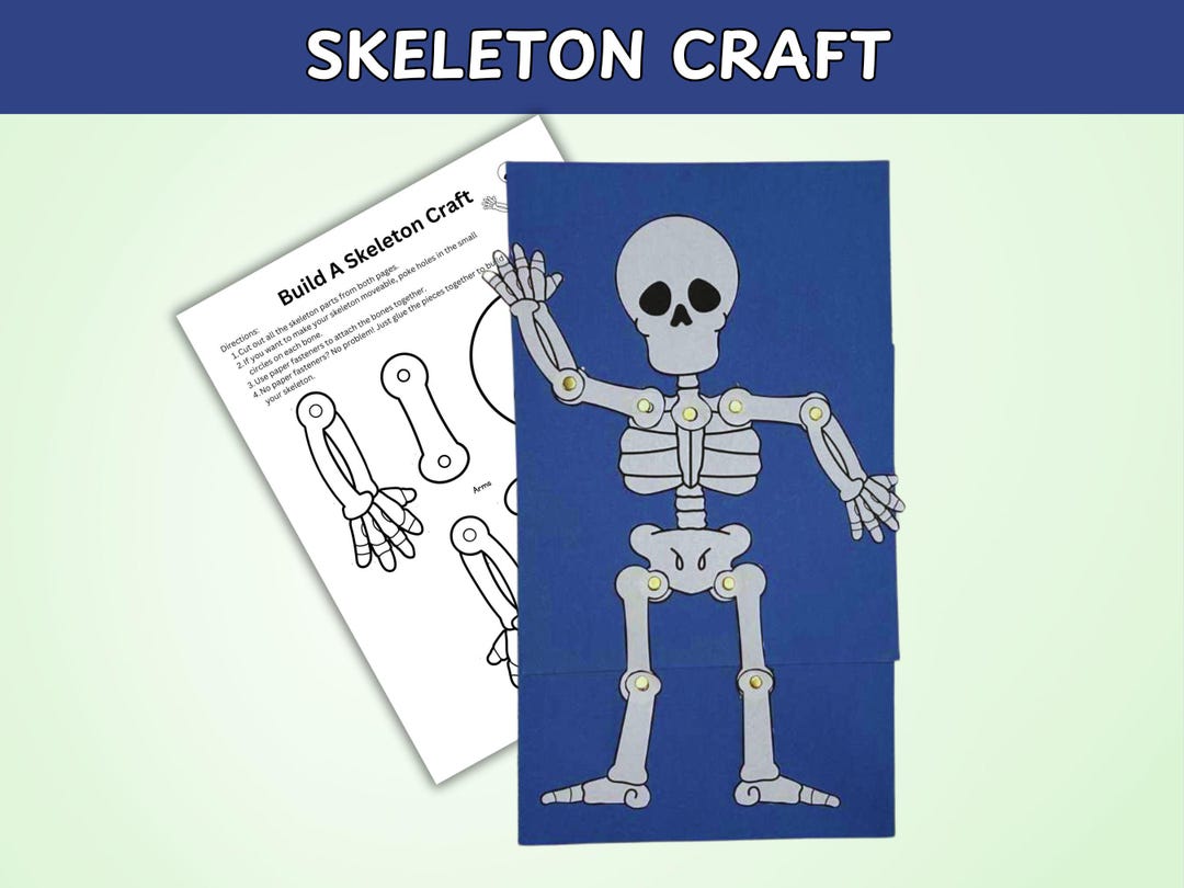 Printable Skeleton Craft for Kids, Halloween Activity, Build a Skeleton ...