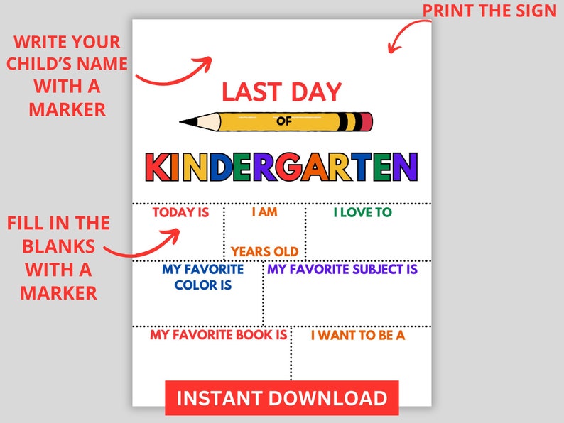 Last Day of Kindergarten Sign, Last Day of School Sign, Last Day of ...