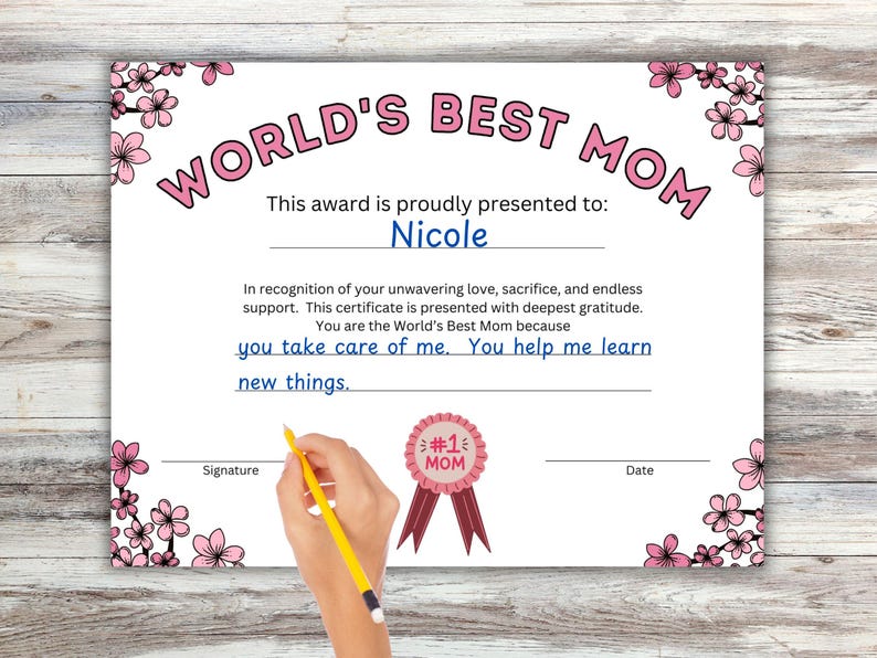 Mother's Day Certificate, Printable World's Best Mom Certificate ...
