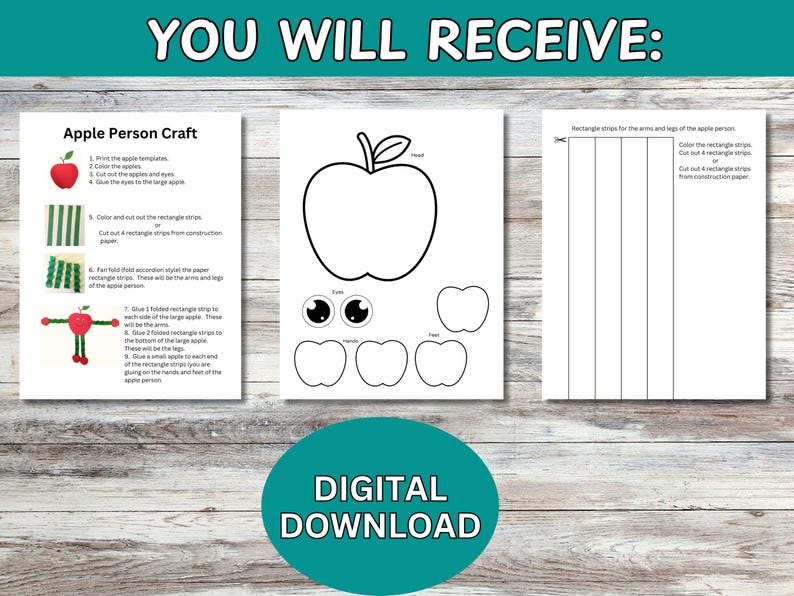 Apple Person Craft: Printable Fall Coloring Template (digital Download ...