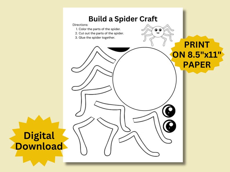 Halloween Spider Craft: Printable Spider Activity for Kids (digital ...