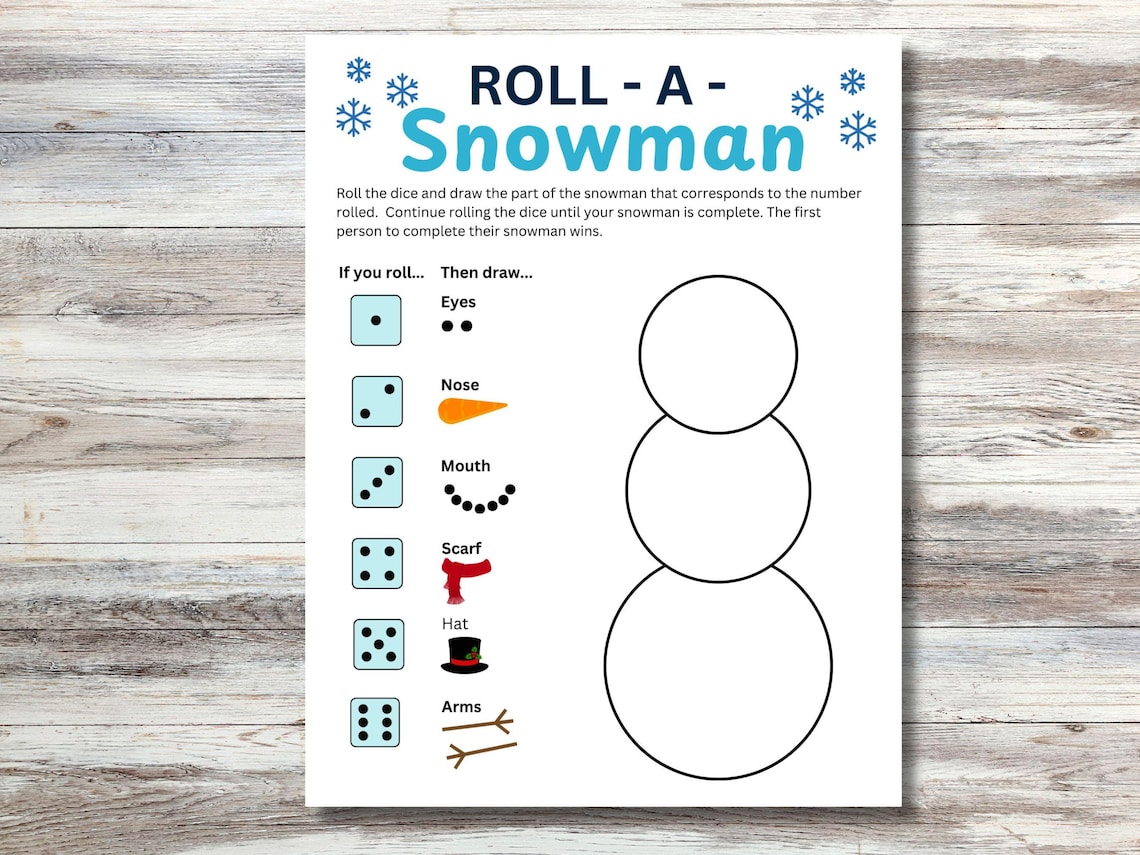 Roll A Snowman Game: Printable Winter Activity (PDF) - Etsy