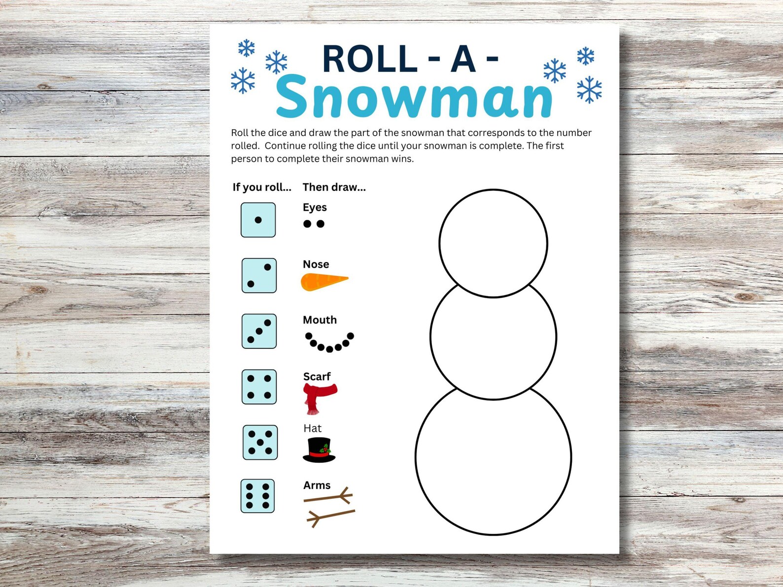 Roll A Snowman Game: Printable Winter Activity (PDF) - Etsy