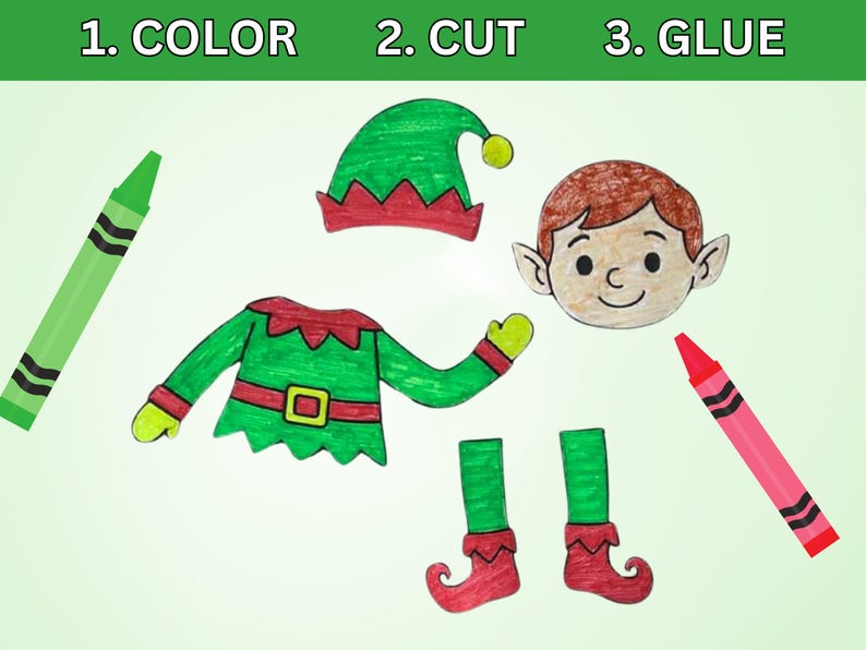 Elf Christmas Craft for Kids, Holiday Coloring Activity, Winter Art ...