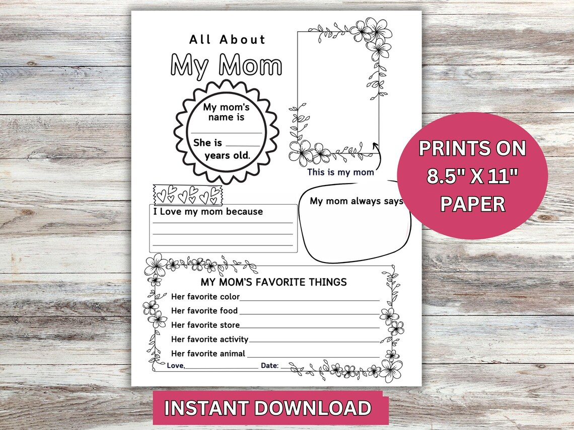 All About My Mom, Printable All About Mom Questionnaire, Mother's Day ...