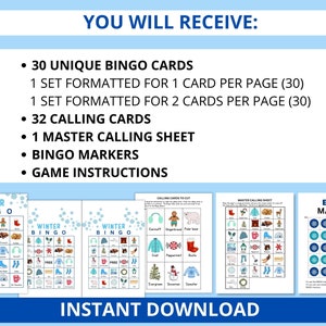 Winter Bingo Game, Printable 30 Unique Bingo Cards, Winter Party Game ...