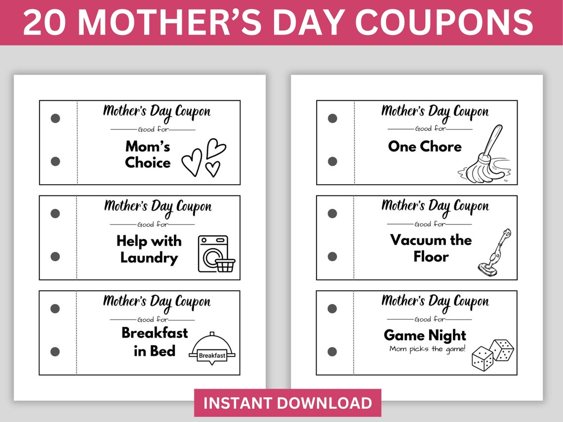 Mother's Day Coupon Book Printable Mother's Day Coupons, Mother's Day ...