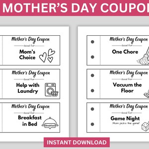 Mother's Day Coupon Book Printable Mother's Day Coupons, Mother's Day ...